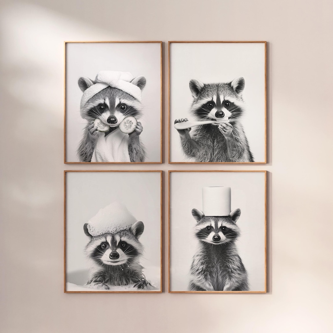 Raccoon 4 Raccoon Posters, Brushing Teeth, at the Spa, at the Toilet ...