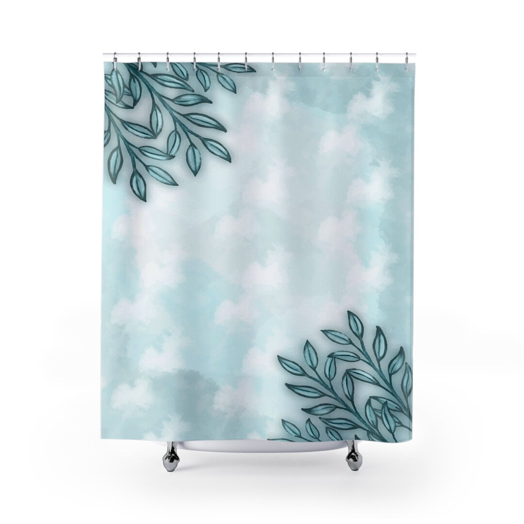 Blue Aqua Leaf Pattern Shower Curtain Custom Coordinated - Etsy