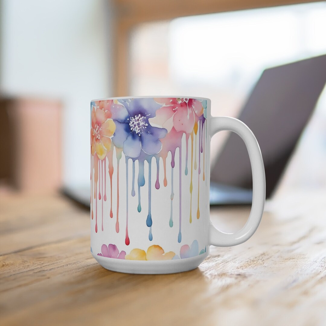 Dripping Pastel Floral Full Wrap Ceramic Mug 15 Oz - Etsy