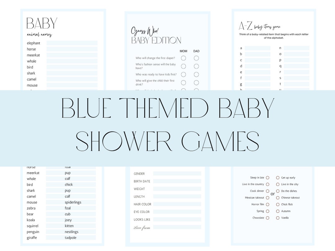 Blue Themed Baby Shower Games - Digital Download - Editable - 5 Games ...