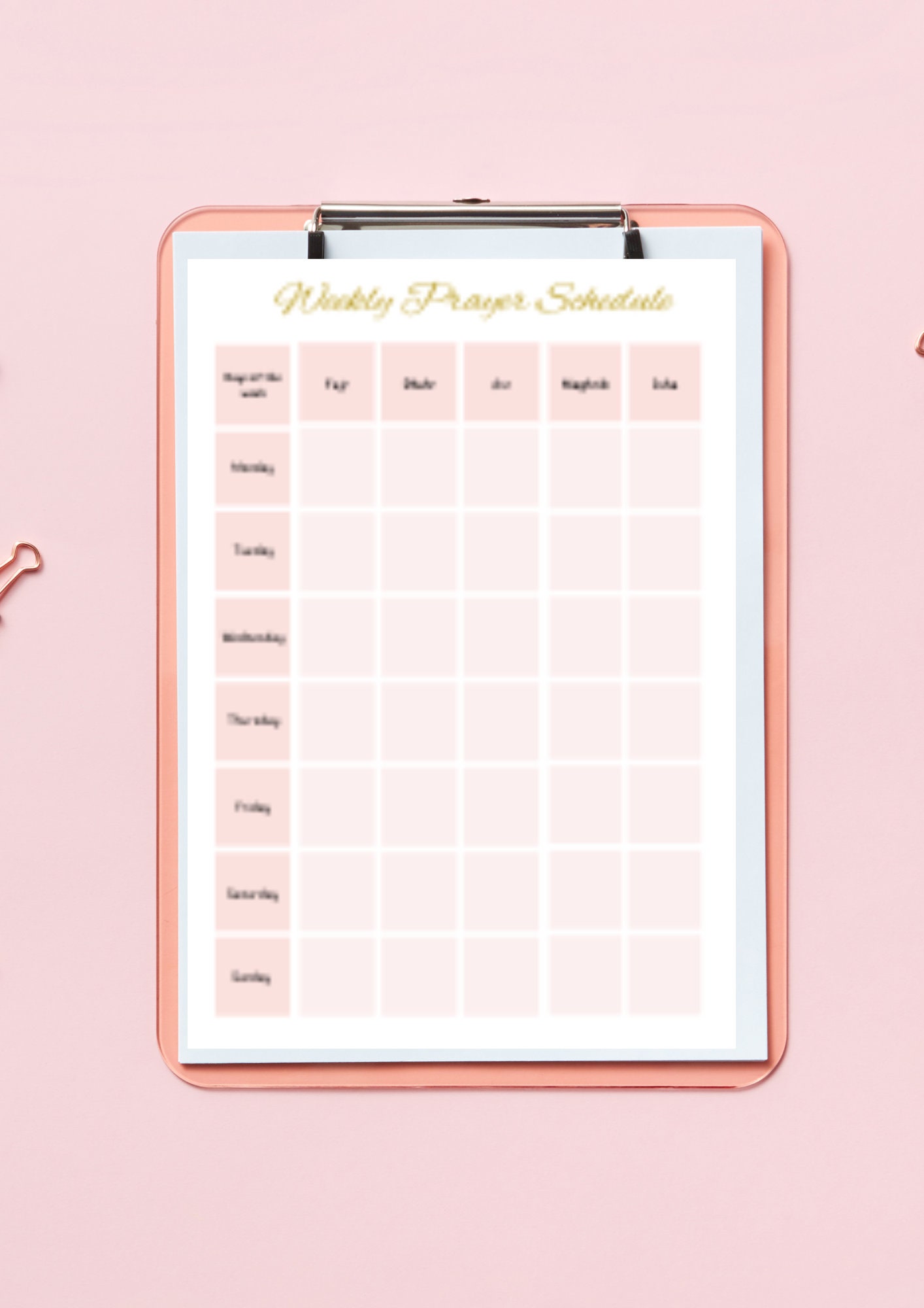 Prayer Checklist, Weekly Prayer Schedule, Islamic Prayer Schedule ...