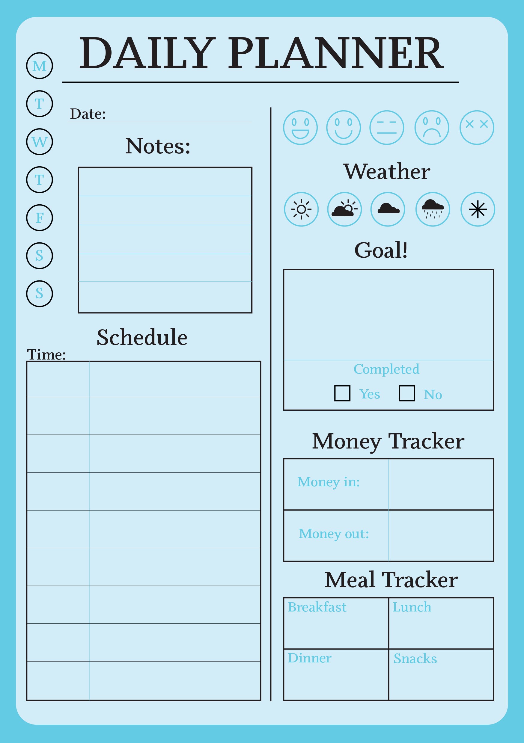 Printable Daily Planner, Blue Daily Planner, to Do List, Instant ...