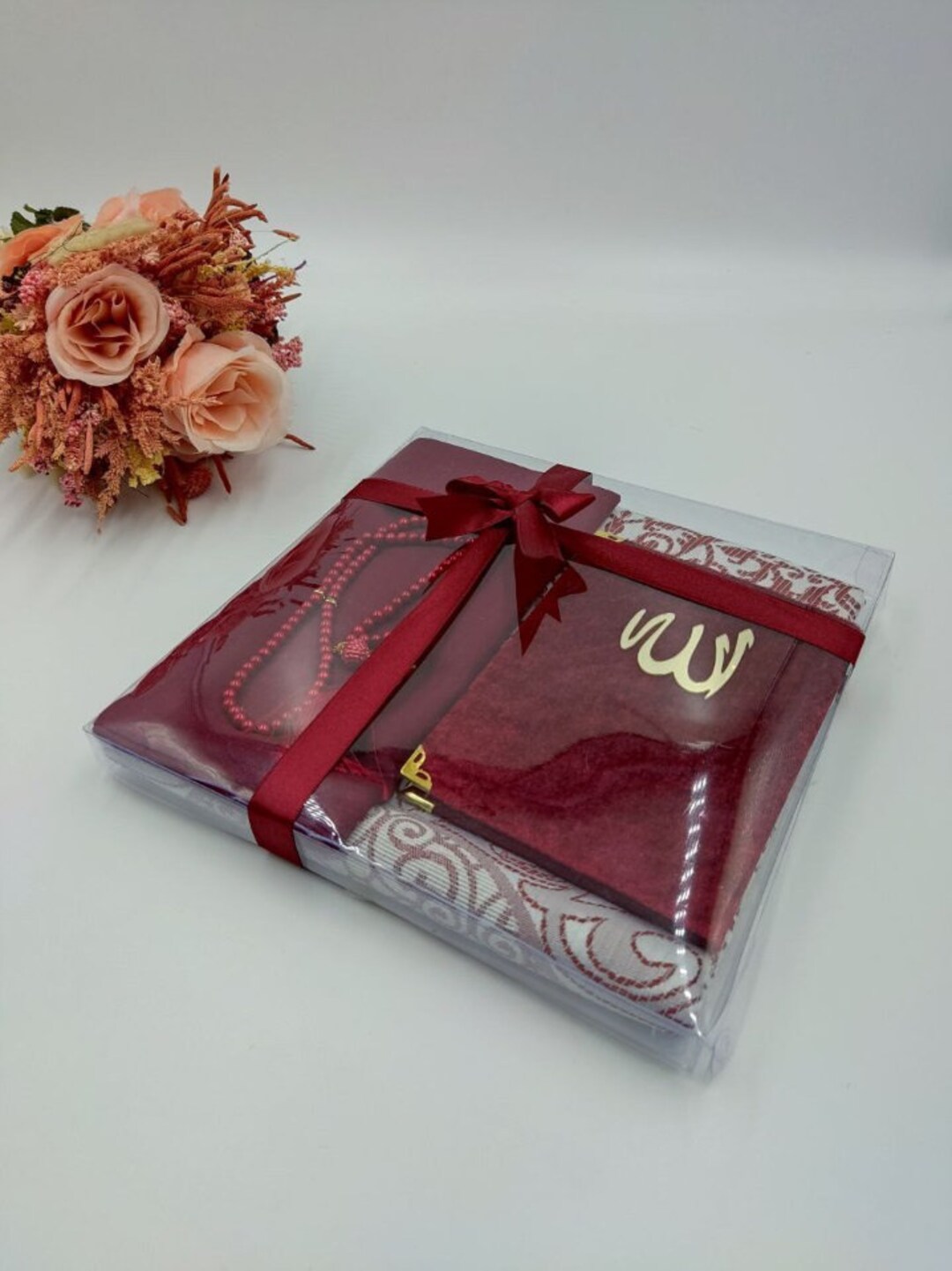 Burgundy Eid Gift Set I Eid Favors I Prayer Mat I Velvet Yaseen Book I ...