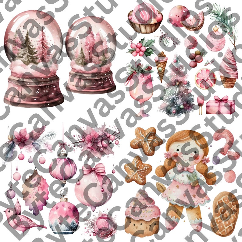 Watercolor Pink Christmas Clipart Winter Holiday Clip Art in PNG Format ...