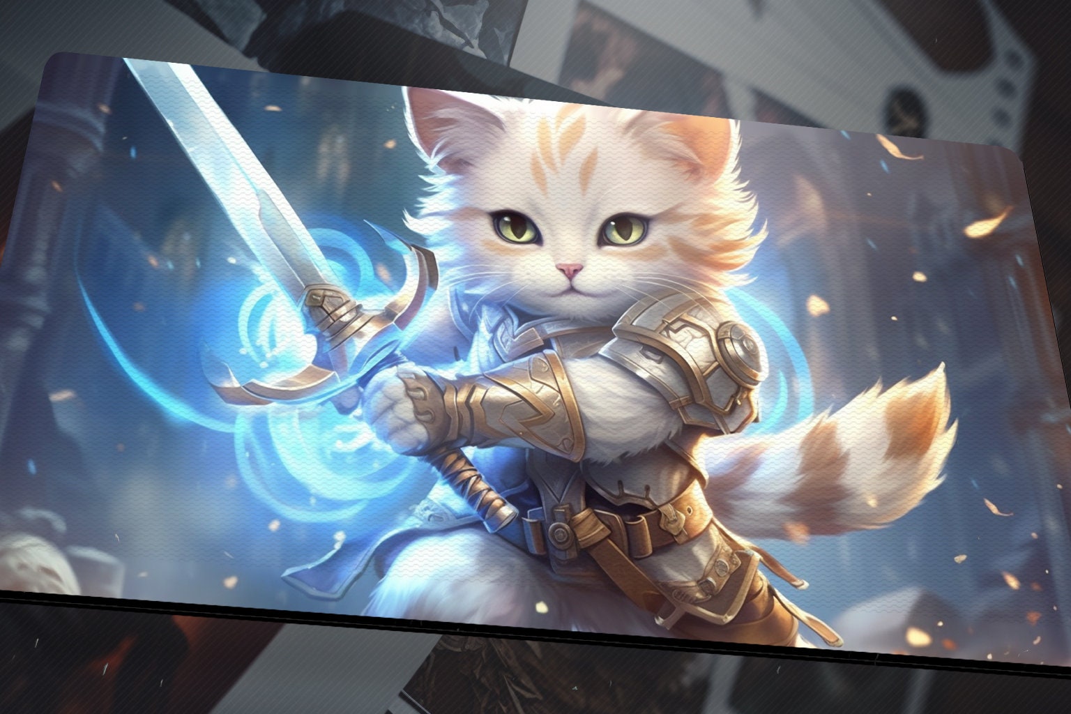 Paladin Cat Fighter Knight Playmat/magic Zone Playmat/rogue Cat Gaming ...