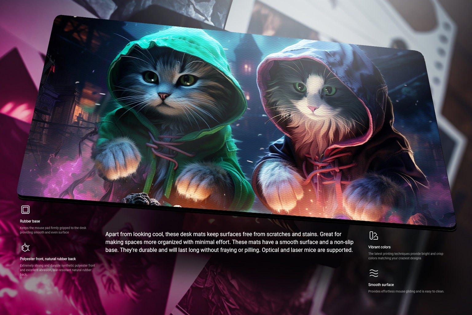 Travis's Cats Doing Magic Custom Cat Desk Mat/gaming Playmat for an ...