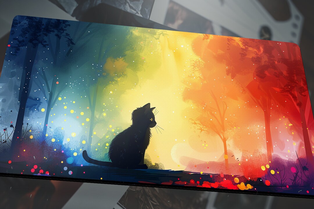 Cat Lover Playmat Cute Kitten Desk Mat Happy Kitty Lover Rainbow MTG ...