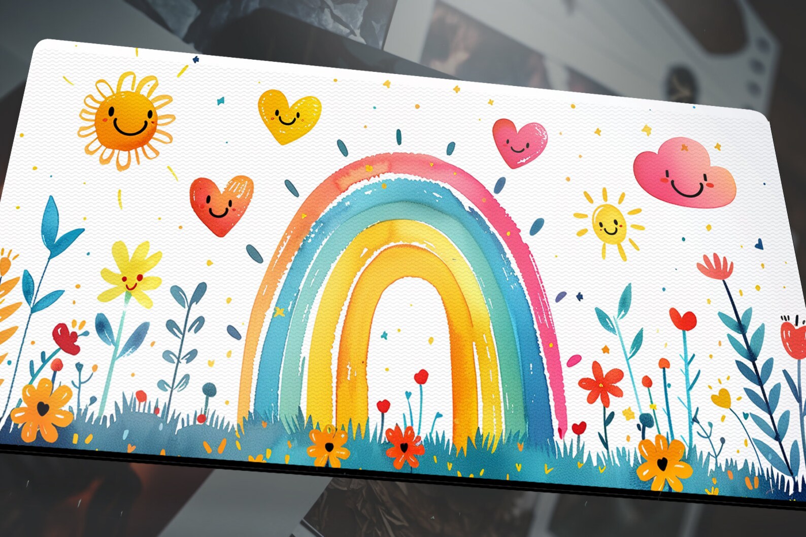 Rainbows and Sunshine Desk Mat Minimalist Flower Mousepad Artist ...