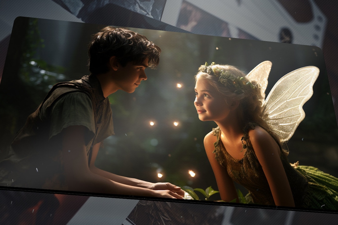 Fantasy Fairy Desk Mat Pan and Tink Fan Art Pixie Decor Customized Desk ...