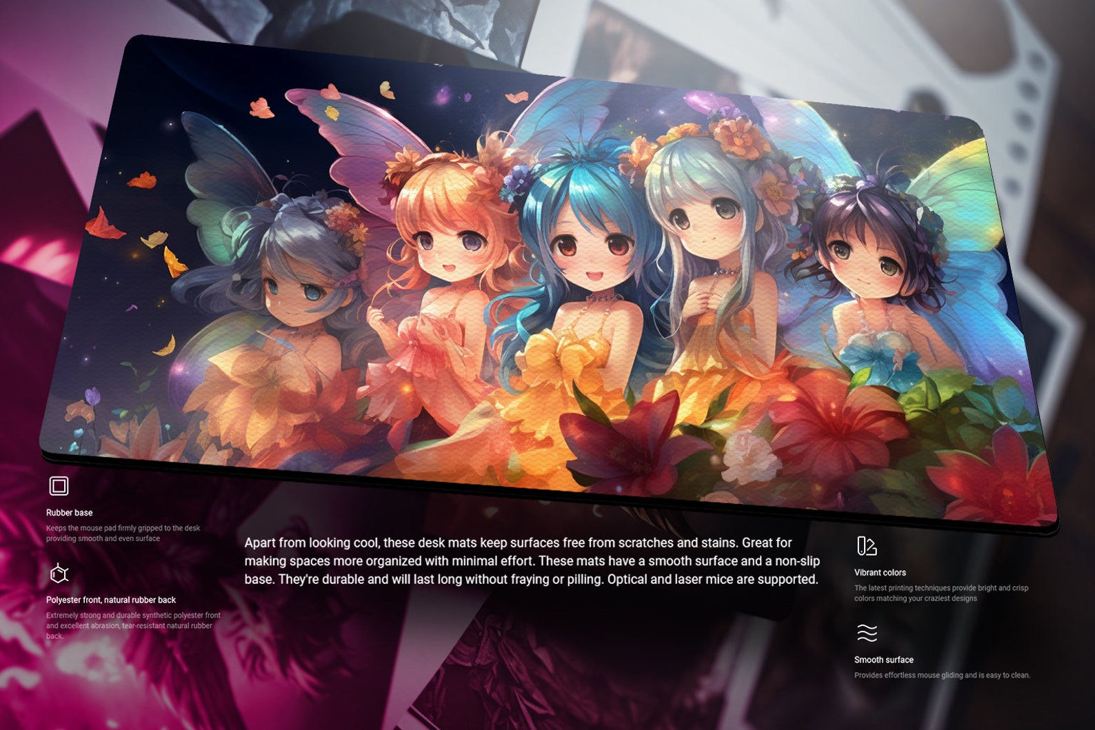 Arch Angel Fairy Desk Mat Mage Gaming Playmat Pixie Faerie Fantasy Gamer Deskpad Girl Gamer ...