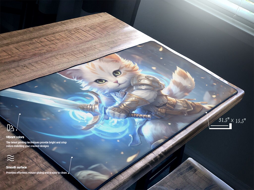 Paladin Cat Fighter Knight Playmat/magic Zone Playmat/rogue Cat Gaming ...