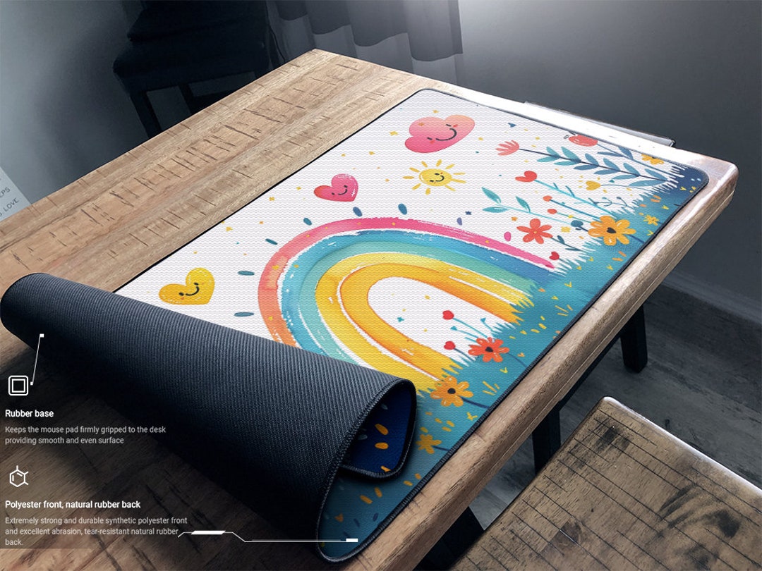 Rainbows and Sunshine Desk Mat Minimalist Flower Mousepad Artist ...