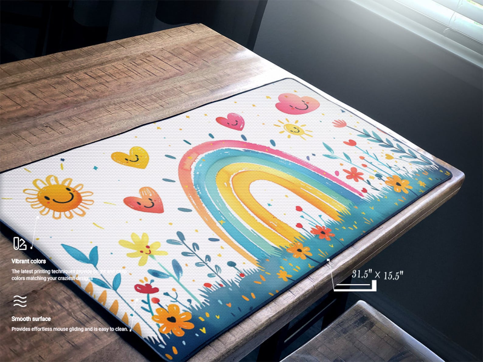 Rainbows and Sunshine Desk Mat Minimalist Flower Mousepad Artist ...