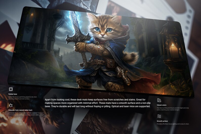 Commander Paladin Cat Soldier MTG Playmat/cat Lover Desk Mat/cute Cat ...