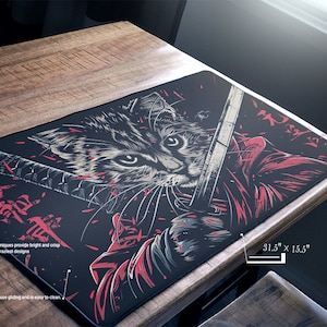 Red Samurai Warrior Cat Desk Mat Ninja Kitten PC Gaming Deskmat MTG Cat ...