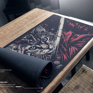 Red Samurai Warrior Cat Desk Mat Ninja Kitten PC Gaming Deskmat MTG Cat ...