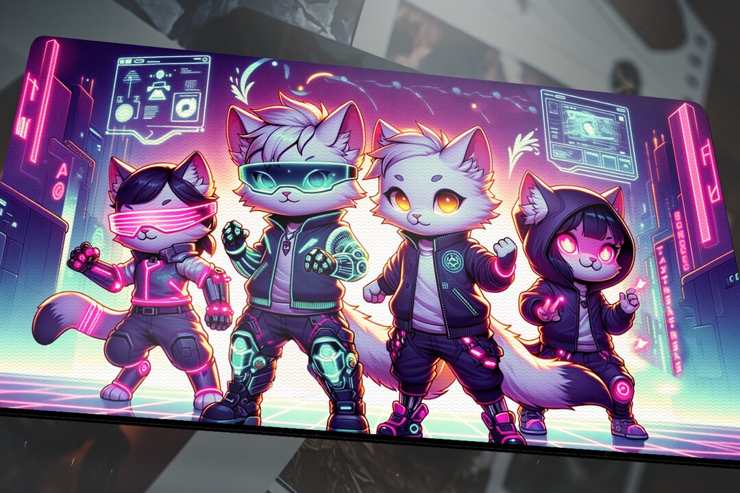 Futuristic Cats Anamorphic Cyperpunk Cat MTG Playmat DND Catfolk Desk ...