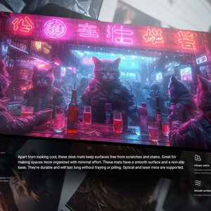 Futuristic Gaming Desk Mat Anamorphic Cat Playmat RPG PC Gamer Neon Bar ...