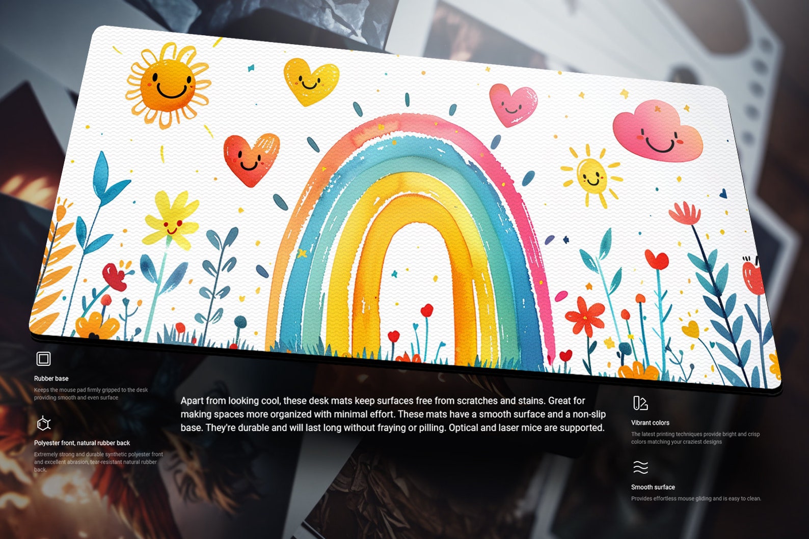 Rainbows and Sunshine Desk Mat Minimalist Flower Mousepad Artist ...