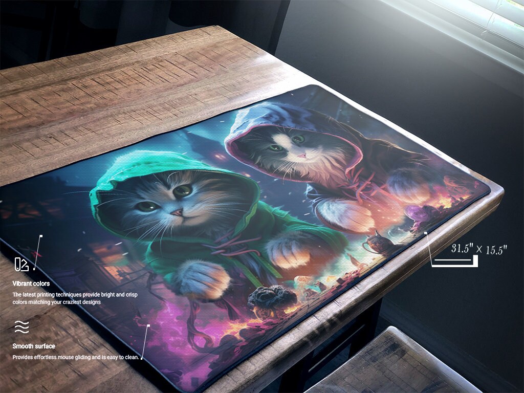 Travis's Cats Doing Magic Custom Cat Desk Mat/gaming Playmat for an ...