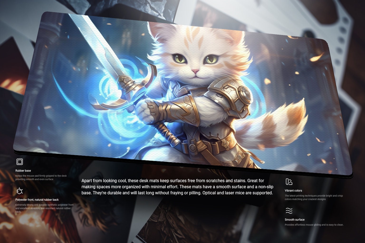 Paladin Cat Fighter Knight Playmat/magic Zone Playmat/rogue Cat Gaming ...