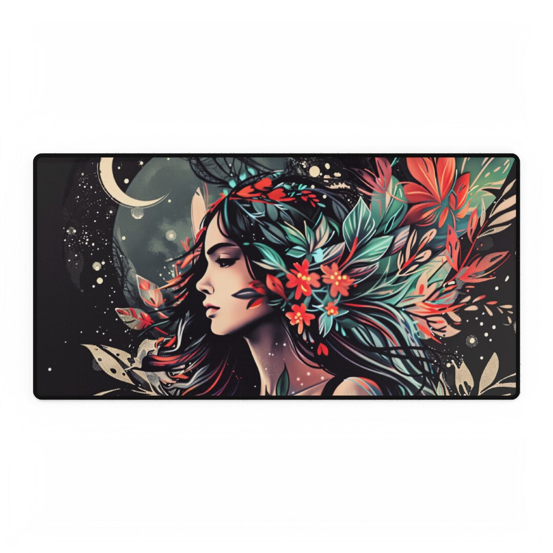 Boho Beauty Mystical Moon Princess Desk Mat Sophisticated Office Floral ...