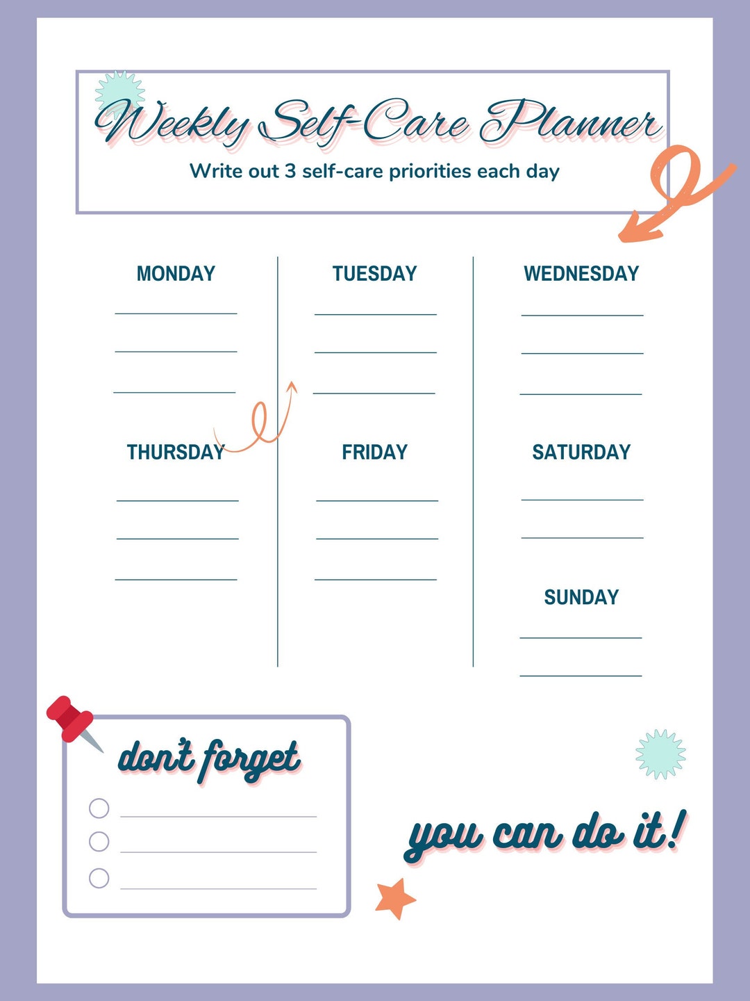 Prioritize Self Care With This Digital and Printable Weekly Self-care ...