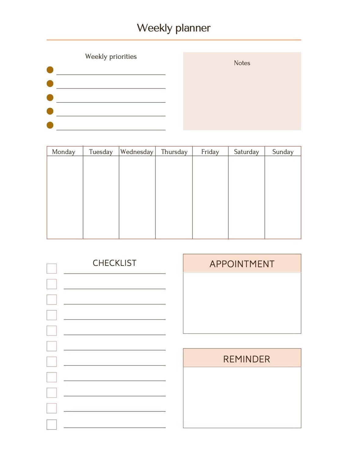 Weekly Planner, Instant Download, to Do List Printable, Weekly Schedule ...