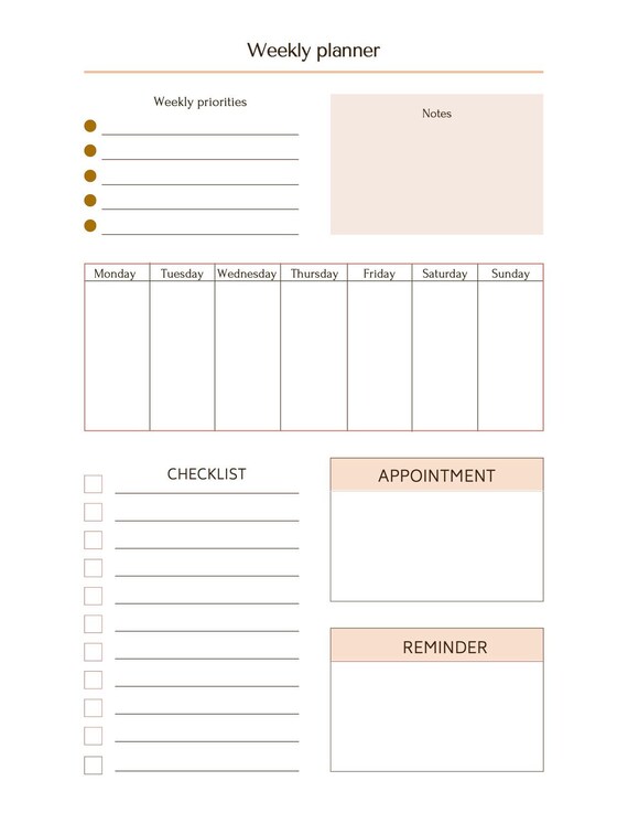 Weekly Planner Instant Download to Do List Printable Weekly - Etsy