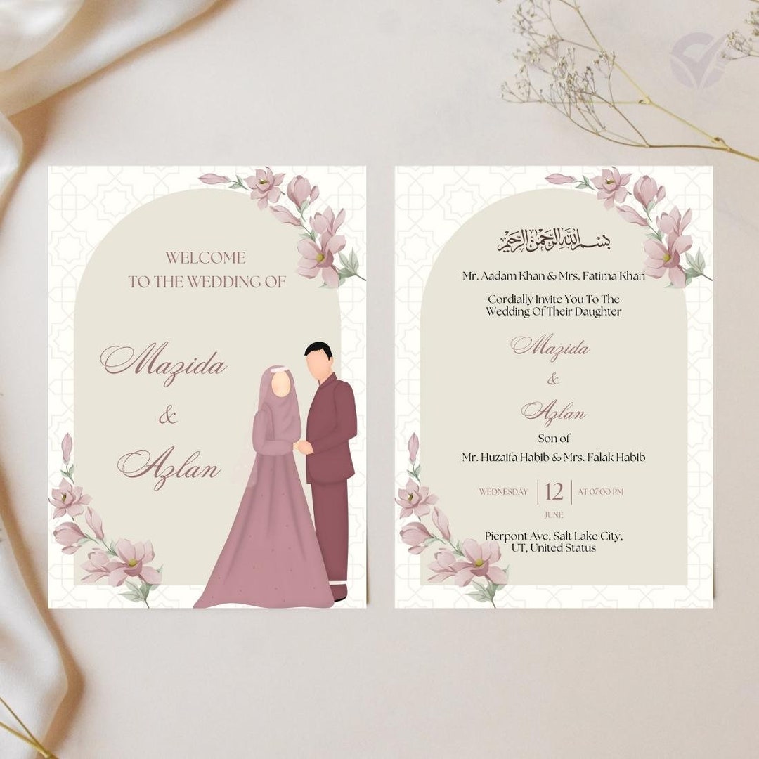 Editable Muslim Wedding Invitation Cards Customizable Digital Wedding ... Editable Muslim Wedding Invitation Cards Customizable Digital Wedding ...