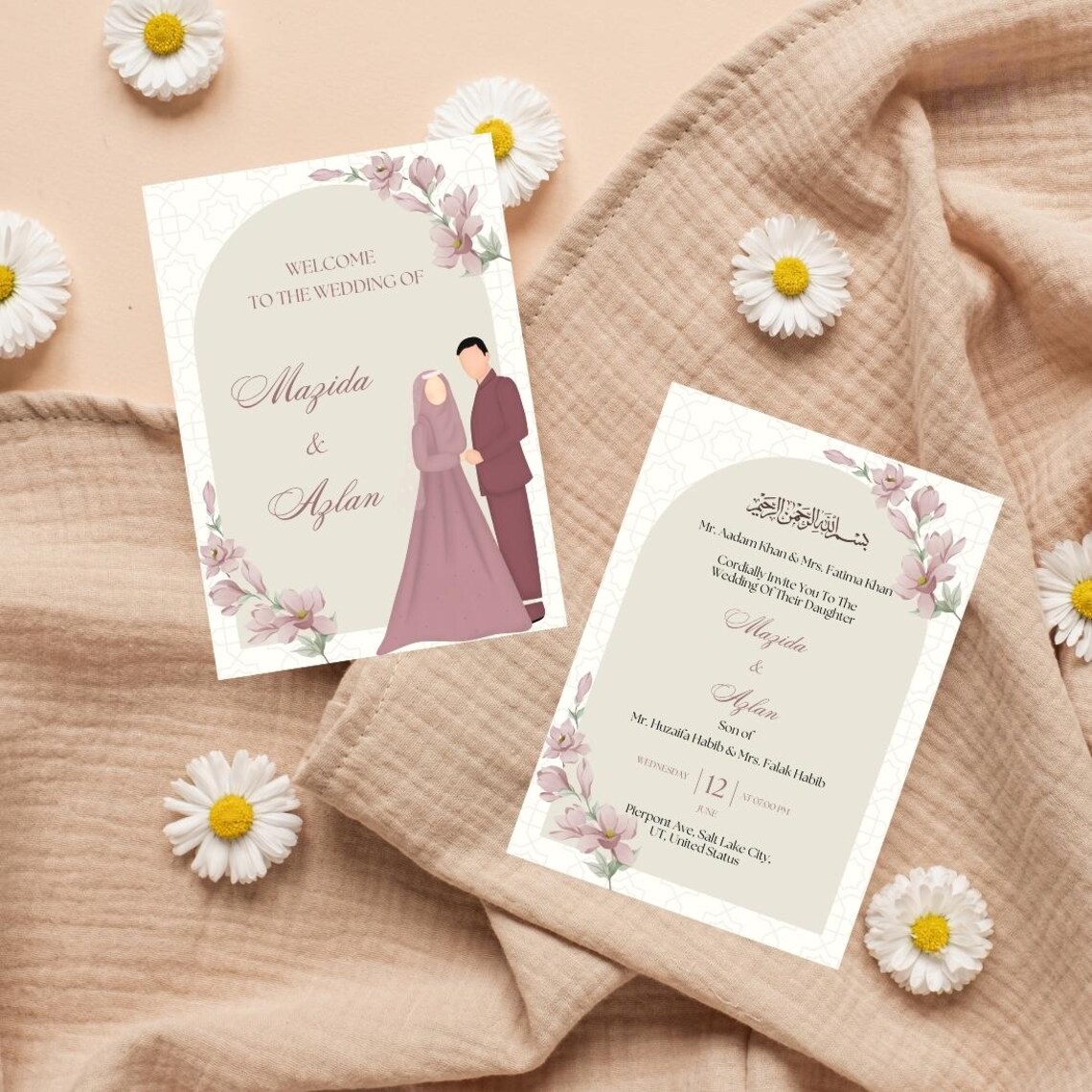 Editable Muslim Wedding Invitation Template: Customizable Digital Card ...