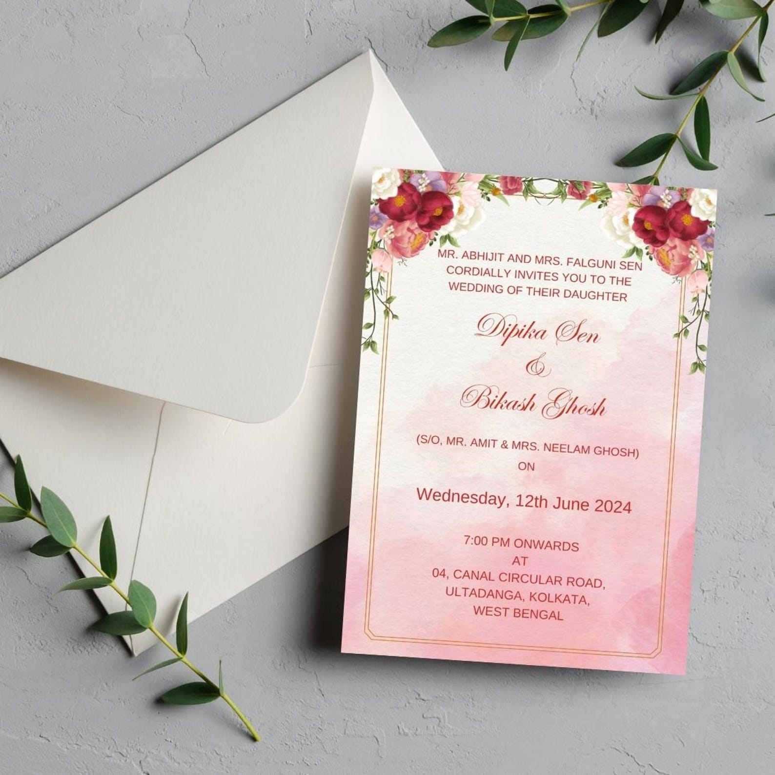 Editable Bengali Wedding Invitation Card: Elegant Floral Design ...