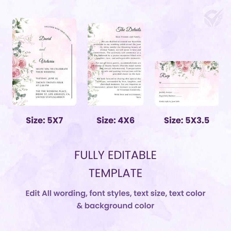 Editable Canva Digital Wedding Invitation Design Template Customizable ...