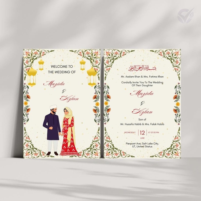Editable Islamic Wedding Invitation Cards Customizable Digital Islamic ...