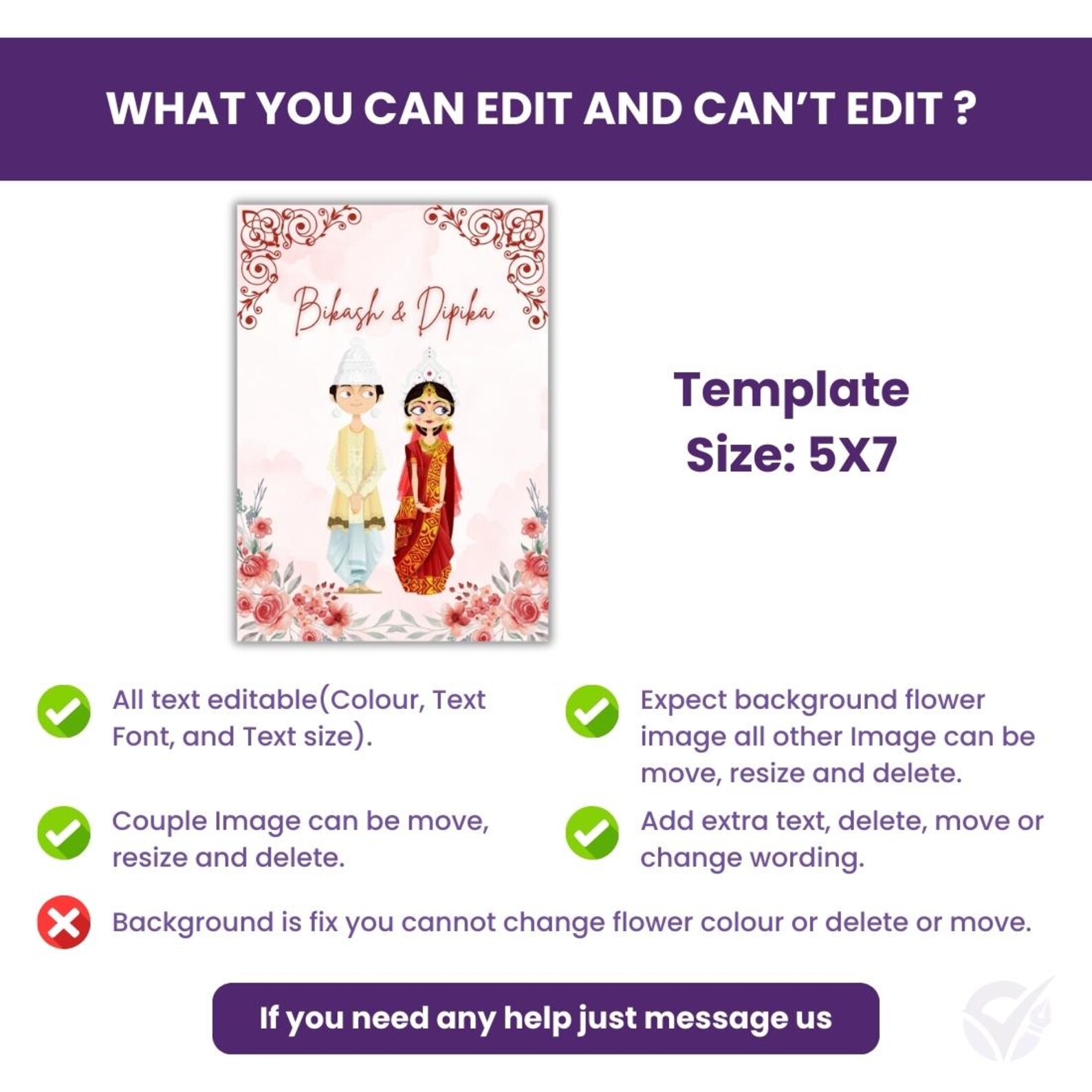 Bengali Wedding Invitation Card in English Customizable Canva Design - Etsy