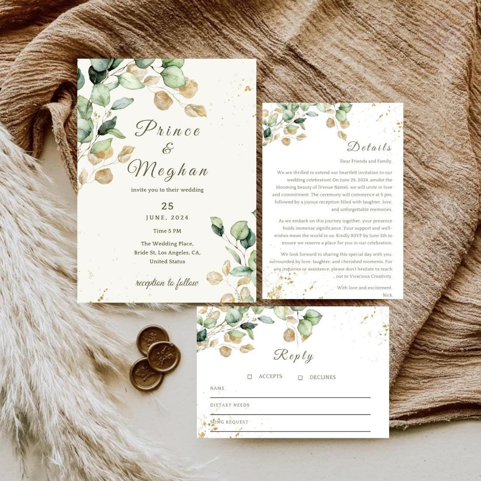 Canva Design Wedding Invitations Customizable 3-in-1 Invitation Suite ...