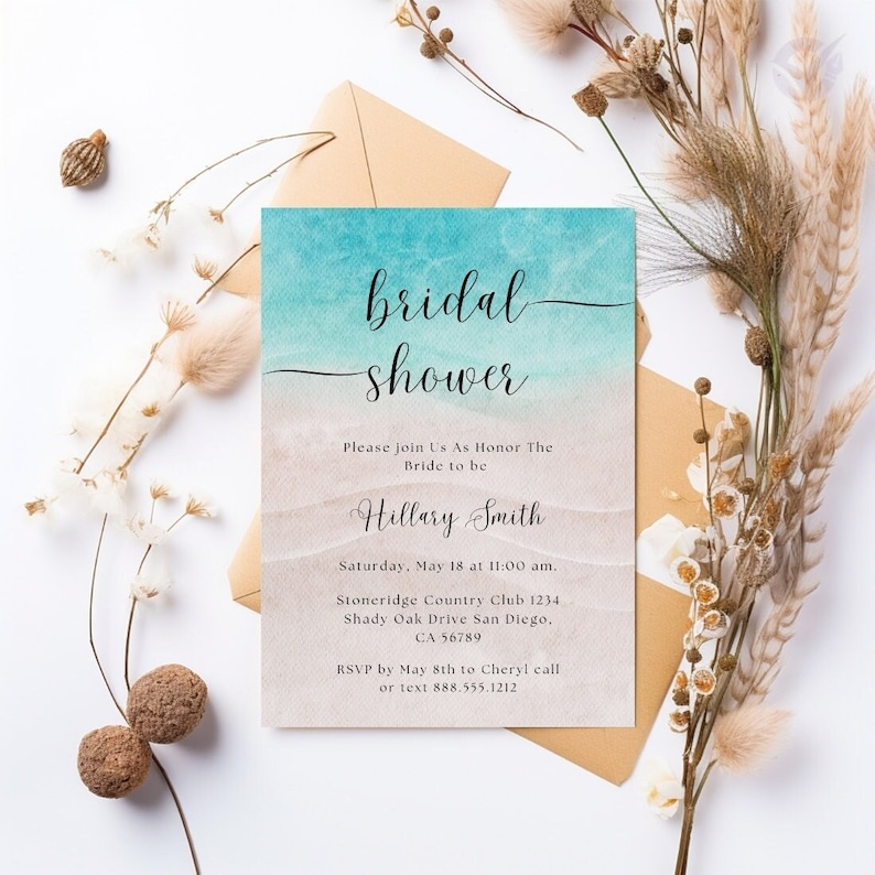 Beach Theme Bridal Shower Invitations Seaside Celebration Bridal Shower ...