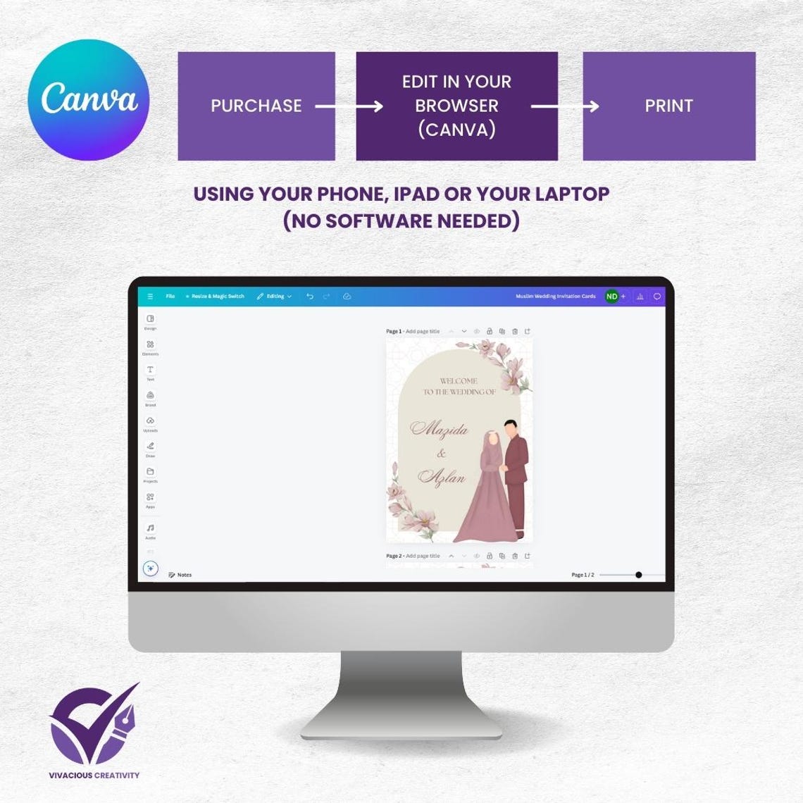 Editable Muslim Wedding Invitation Cards Customizable Digital Wedding ...