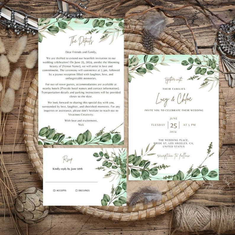 Elegant Wedding Invitation Template: 3-in-1 Canva Design (digital ...