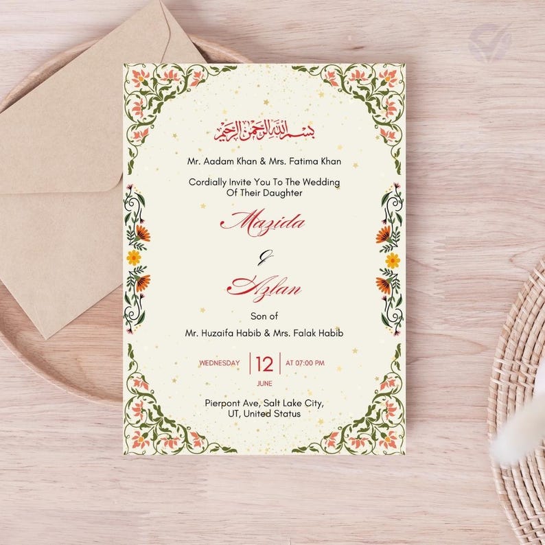 Editable Islamic Wedding Invitation Cards Customizable Digital Islamic ...