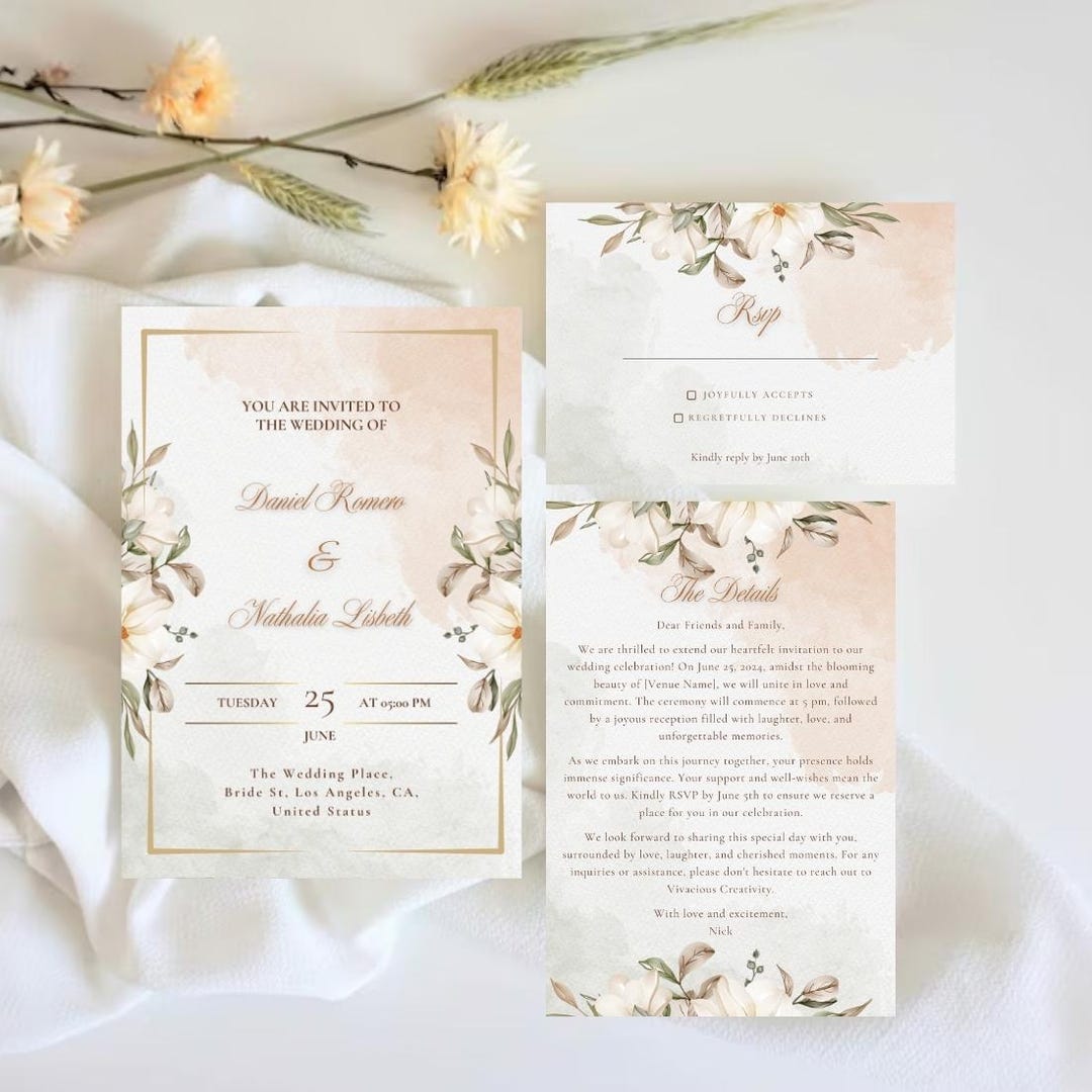 Canva Wedding Invitation Templates Elegant & Editable 3-in-1 Designs - Etsy