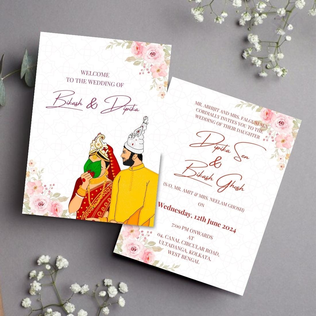 Editable Bengali Wedding Invitation Template: Customizable Canva Design ...