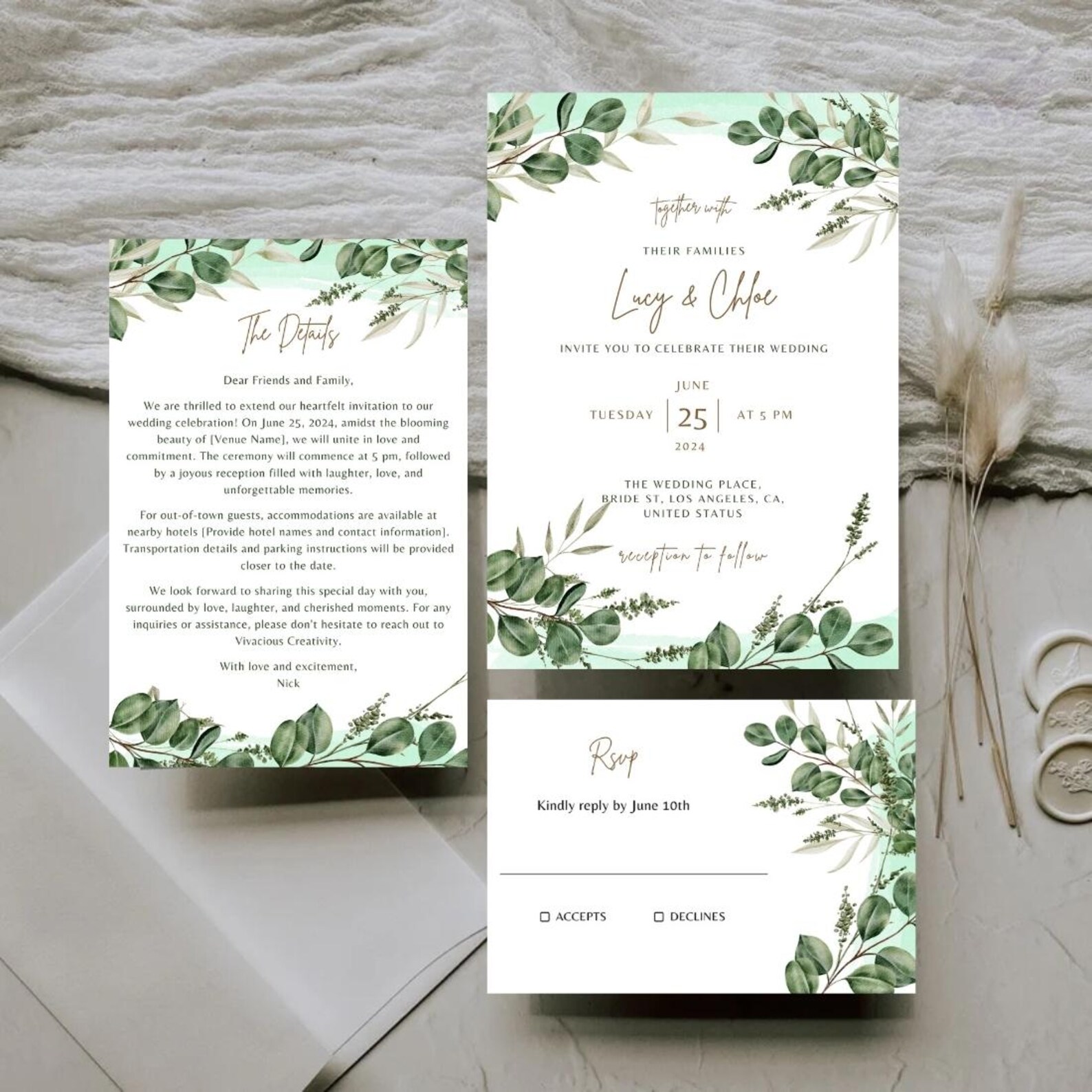 Canva Wedding Invitations Elegant & Editable 3-in-1 Wedding Invitation ...