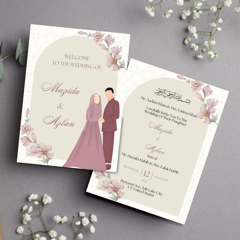Editable Muslim Wedding Invitation Cards Customizable Digital Wedding ...