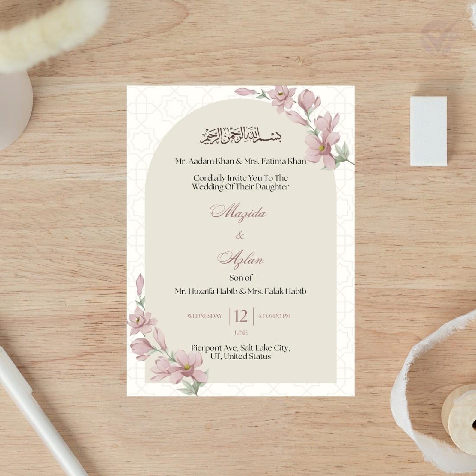 Editable Muslim Wedding Invitation Cards Customizable Digital Wedding ...