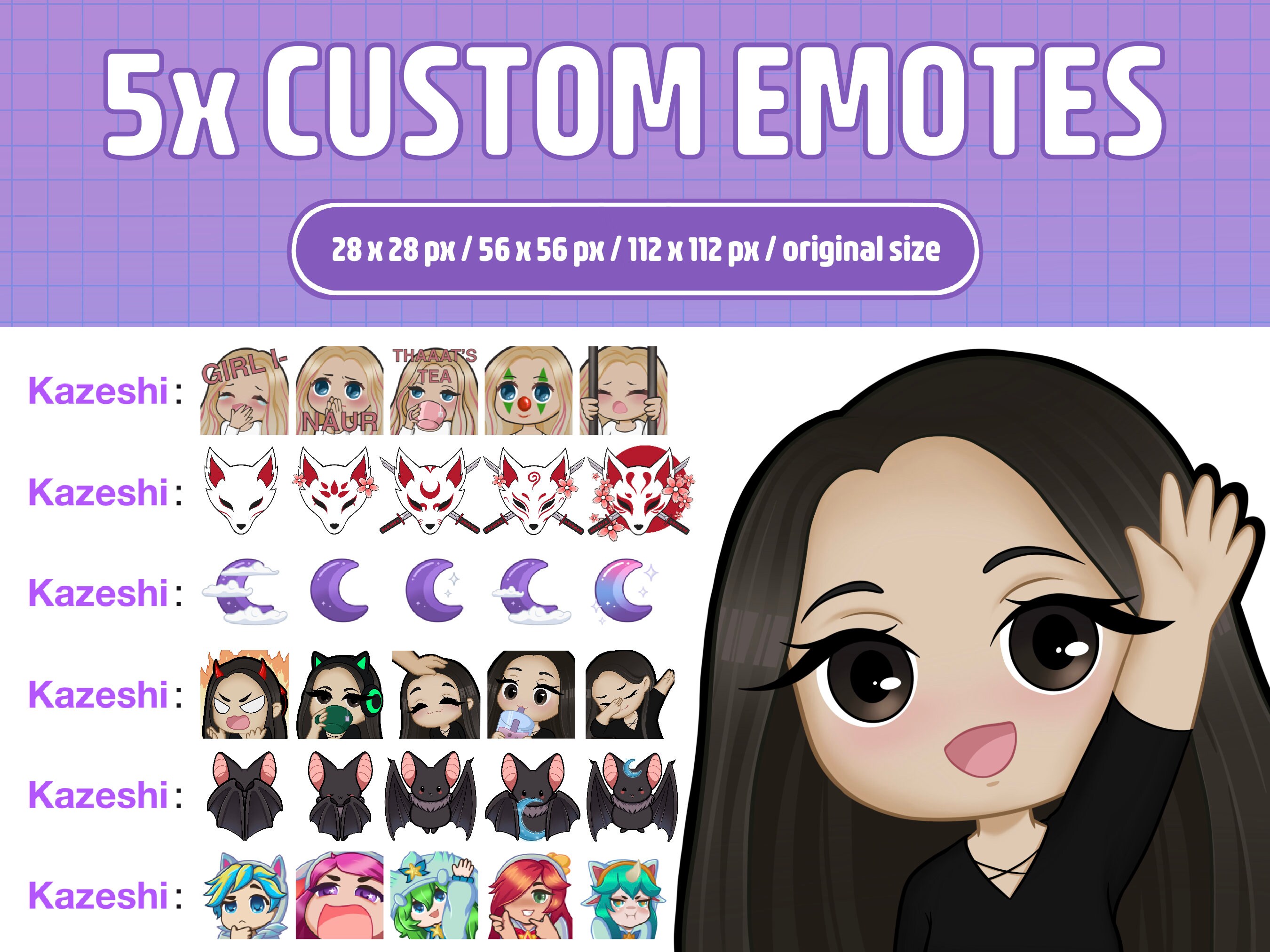 Custom Twitch Stream Emotes and Sub Bit Badges / Cute Chibi Emotes ...