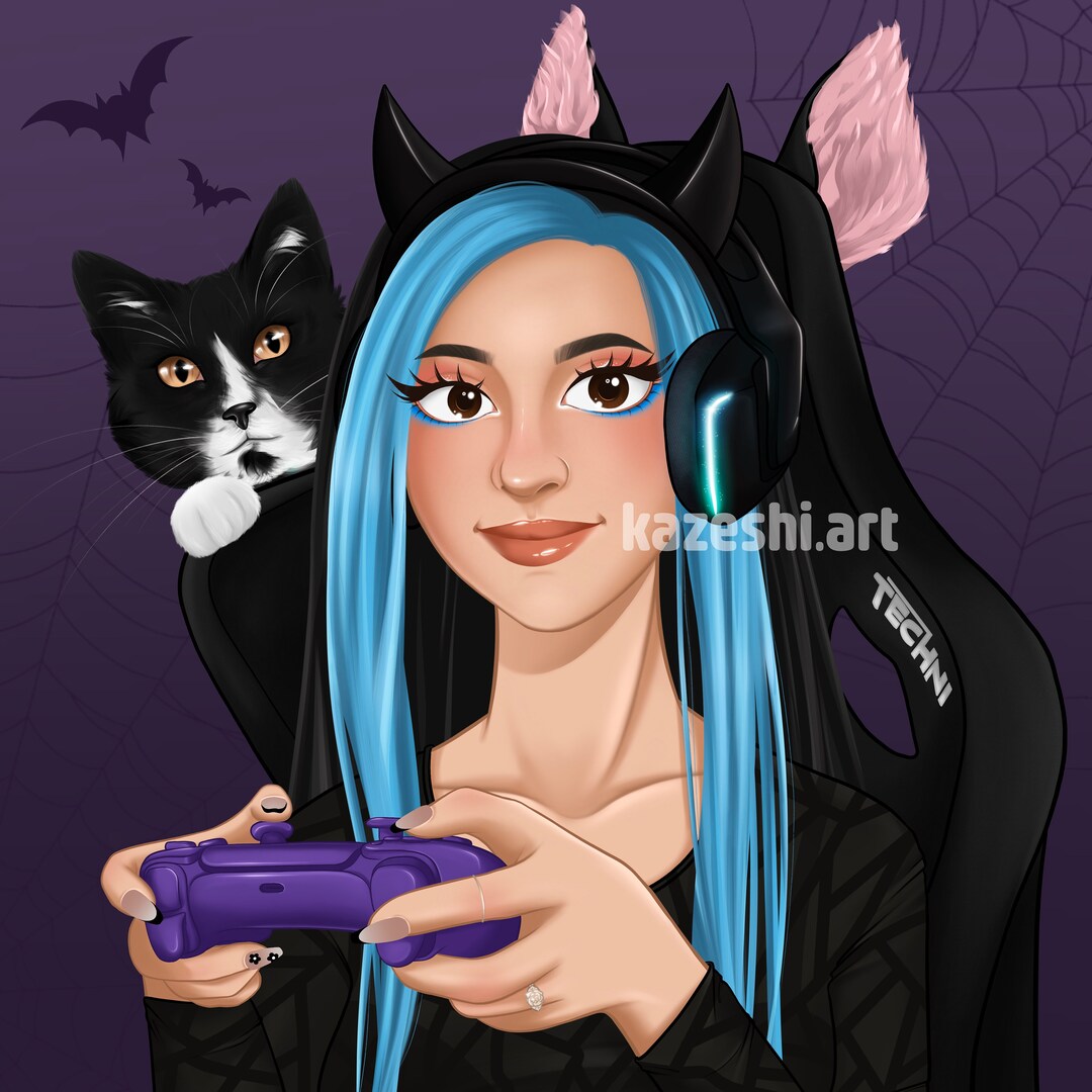 Digital Cartoon Portrait With Pet Custom Anime Portrait in Anime Style ...