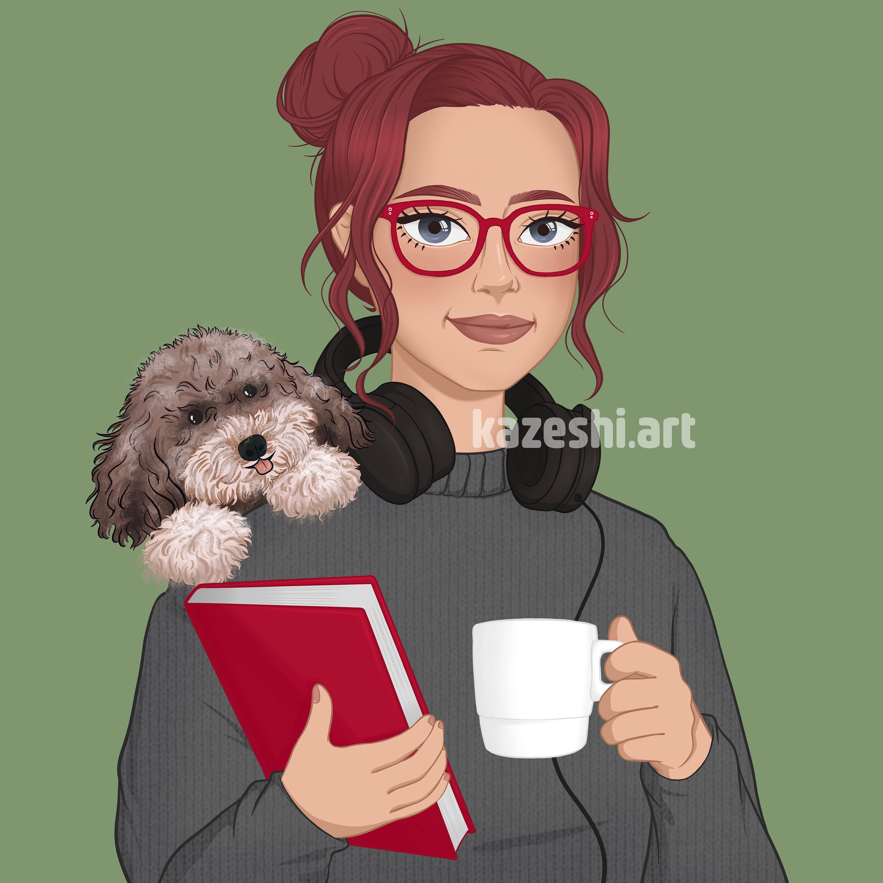 Digital Cartoon Portrait With Pet Custom Anime Portrait in Anime Style ...