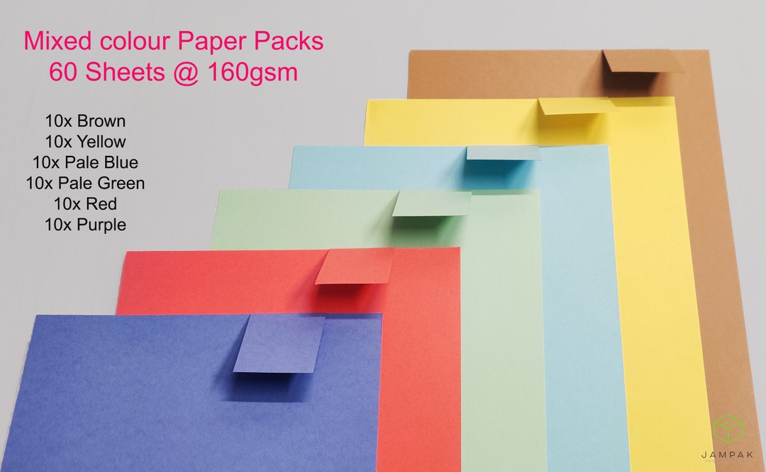 Mixed Colour Paper Packs in A4. 6 Colours 160gsm 60 Sheets. PREMIUM ...