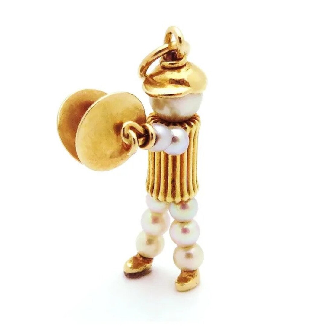 Vintage 14K Gold Movable Pearl People Marching Band Cymbalist Charm - Etsy
